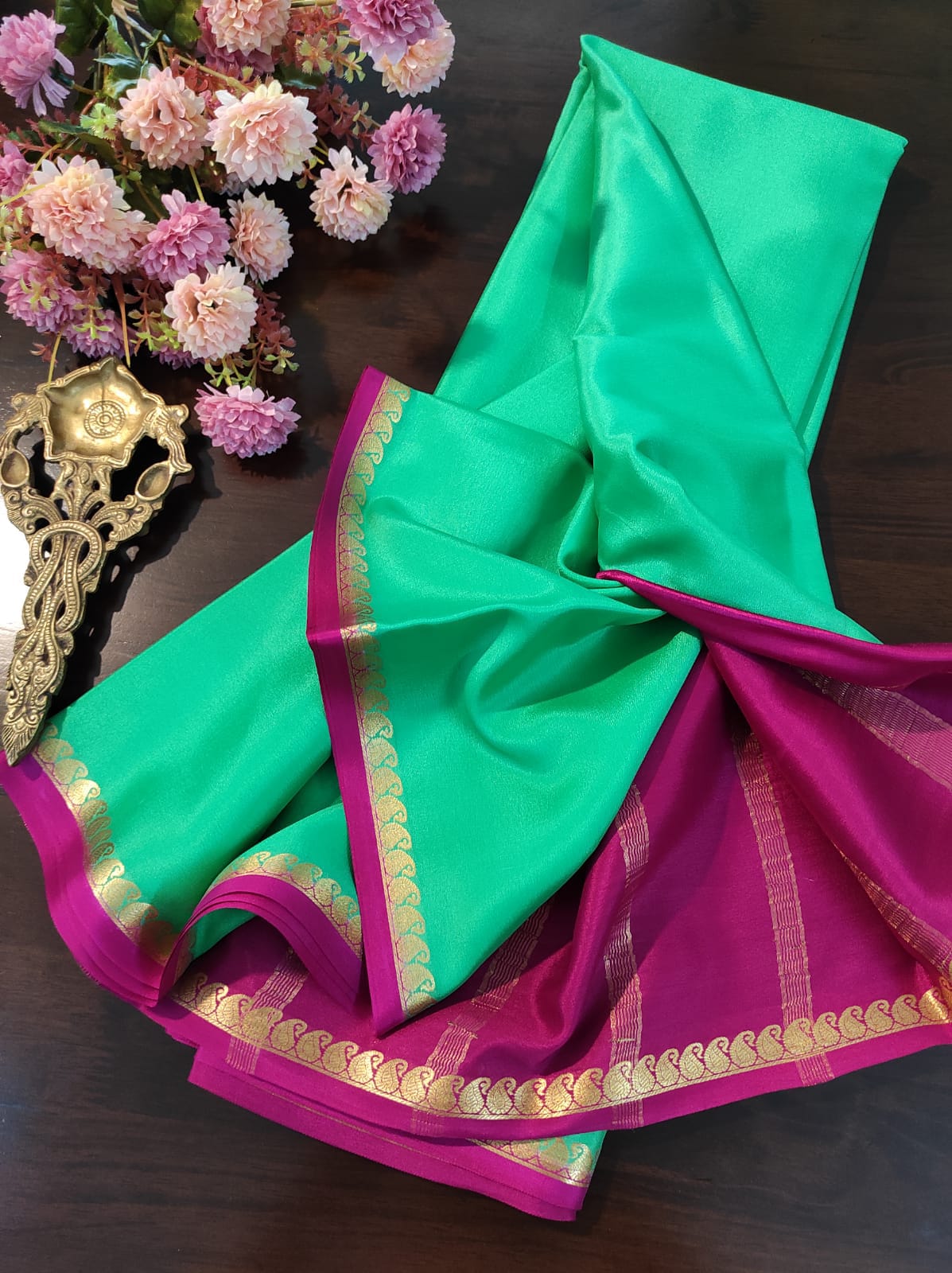 Mysore Crepe Silks - Tiny Mango Border – Suji Designer Silks