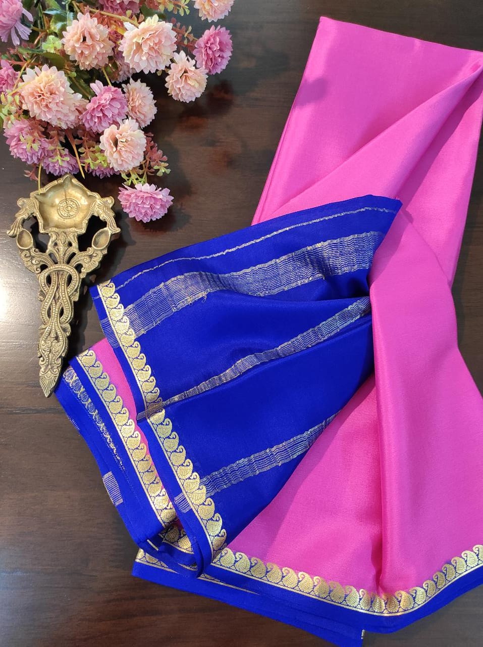 Mysore Crepe Silks - Tiny Mango Border – Suji Designer Silks