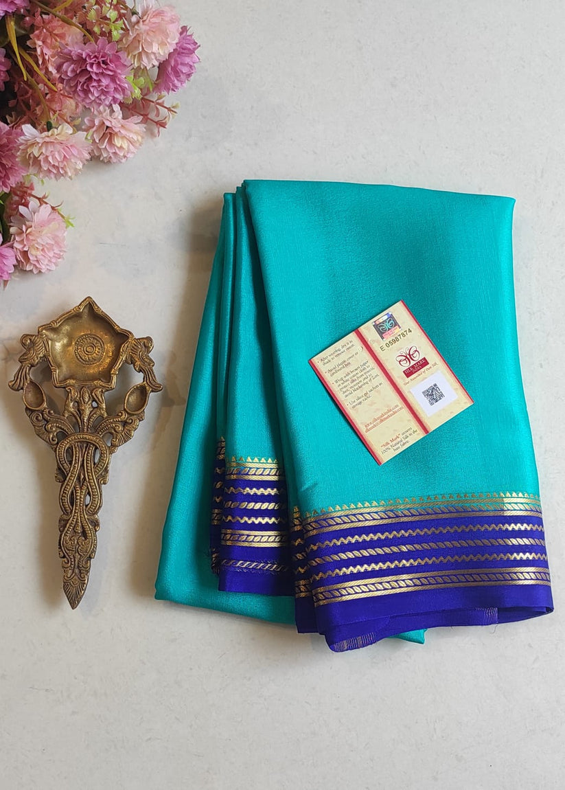 Mysore Crepe Silk Sarees - Classic Lines Border – Suji Designer Silks